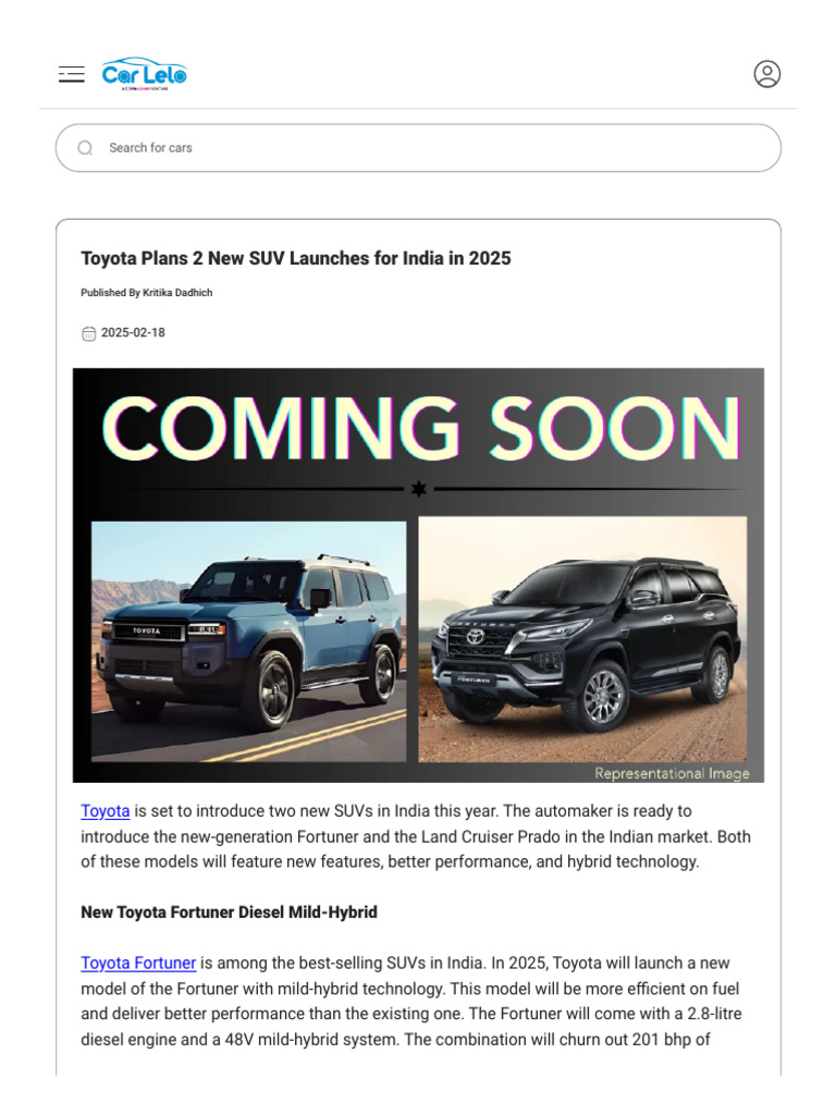 Toyota Plans 2 New SUV Launches For India in 2025 | PDF | Toyota ...