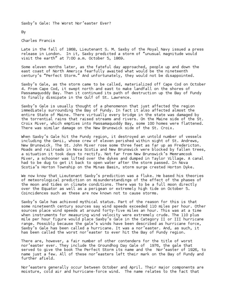 Saxby's Gale: The Worst Nor'easter Ever? | PDF | Storms | Atlantic ...