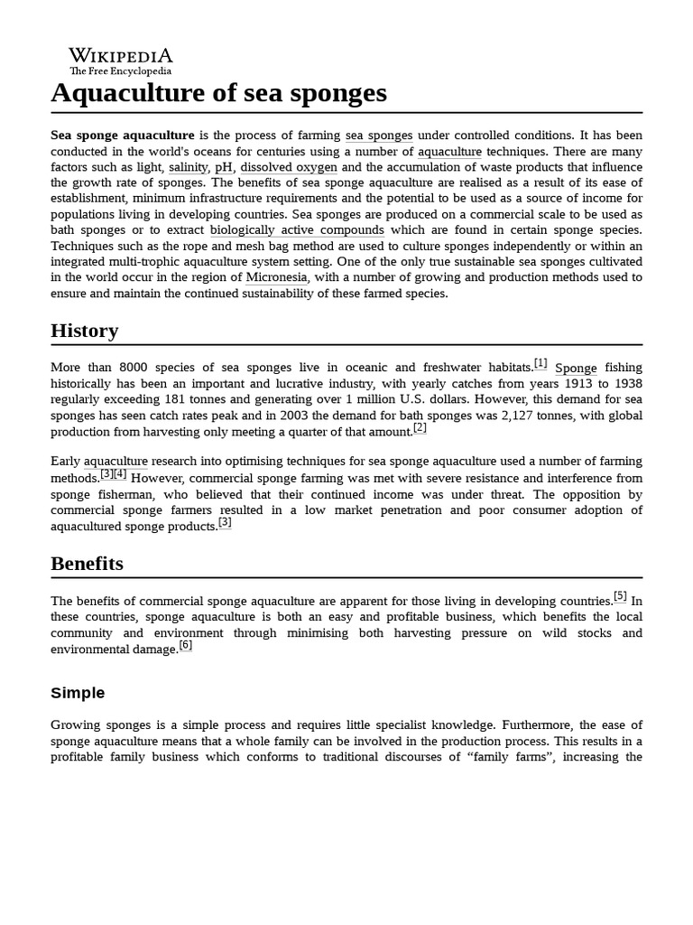 Aquaculture of Sea Sponges | PDF | Biology
