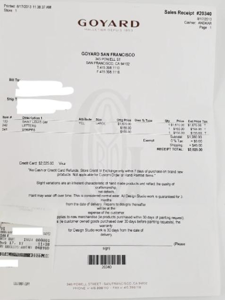 Goyard Receipt Replica | PDF