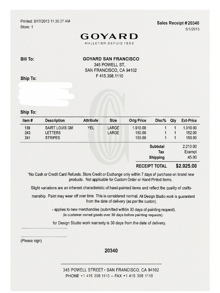 Goyard Receipt Replica | PDF