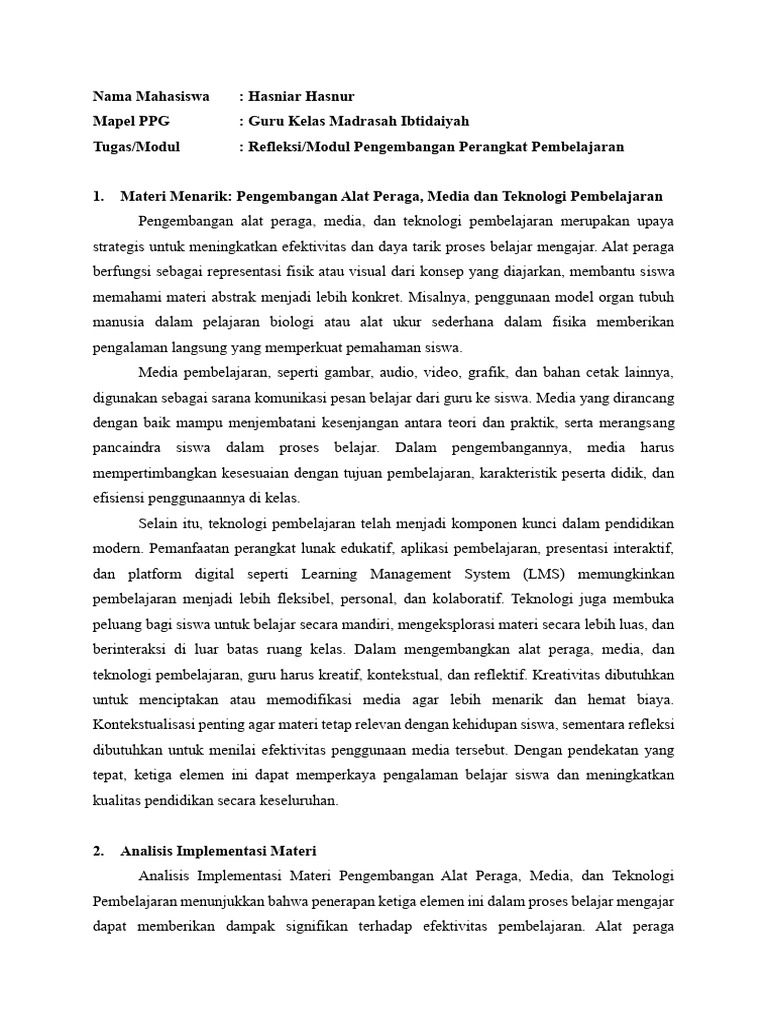 REFLEKSI HASNIAR HASNUR Pengembangan Perangkat Pembelajaran | PDF