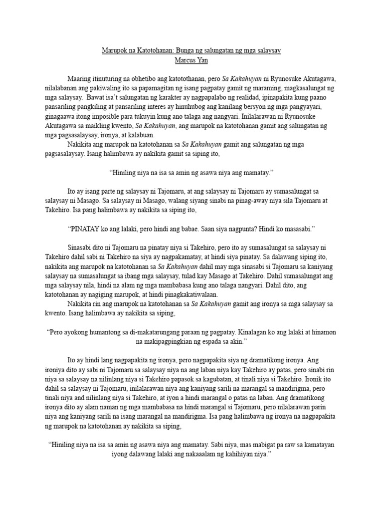 Filipino Essay - Rashomon | PDF