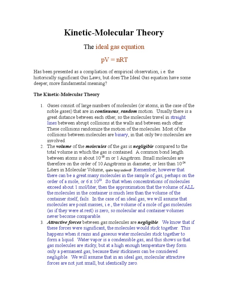 Kinetic-Molecular Theory: Ideal Gas Equation PV NRT | PDF