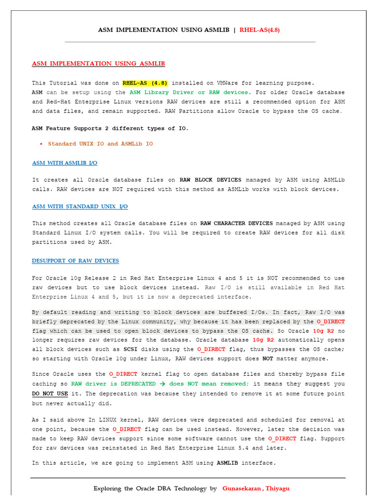 ASM Configuration Using ASMLIB On RHEL 4 and Above 6.X | PDF | Linux ...
