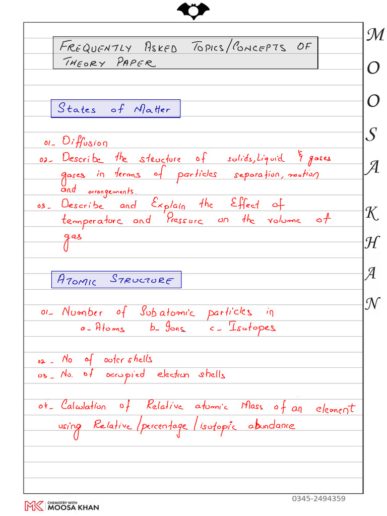 Chemistry Important Topics - Caienotesofficial | PDF | Chemical ...