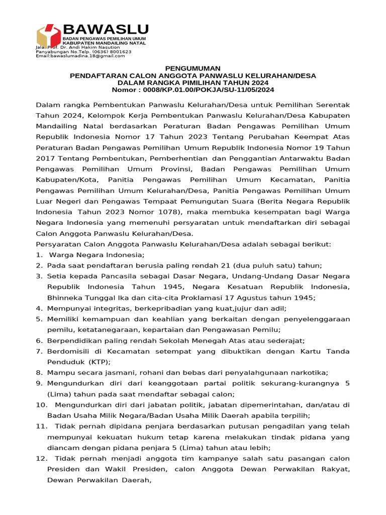 Pengumuman Pendaftaran PKD Tahun 2024 | PDF