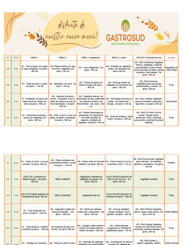 Menu Mayo 2025 | PDF | ensalada | Bola de masa hervida
