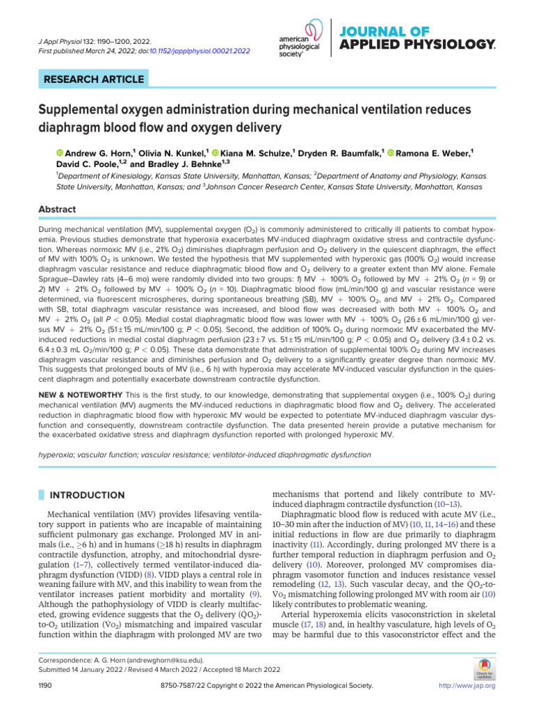 Horn Et Al 2022 Supplemental Oxygen Administration During Mechanical ...