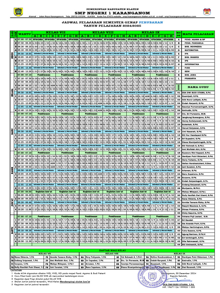 JADWAL PELAJARAN 2425 SEM 2 PERUBAHAN | PDF
