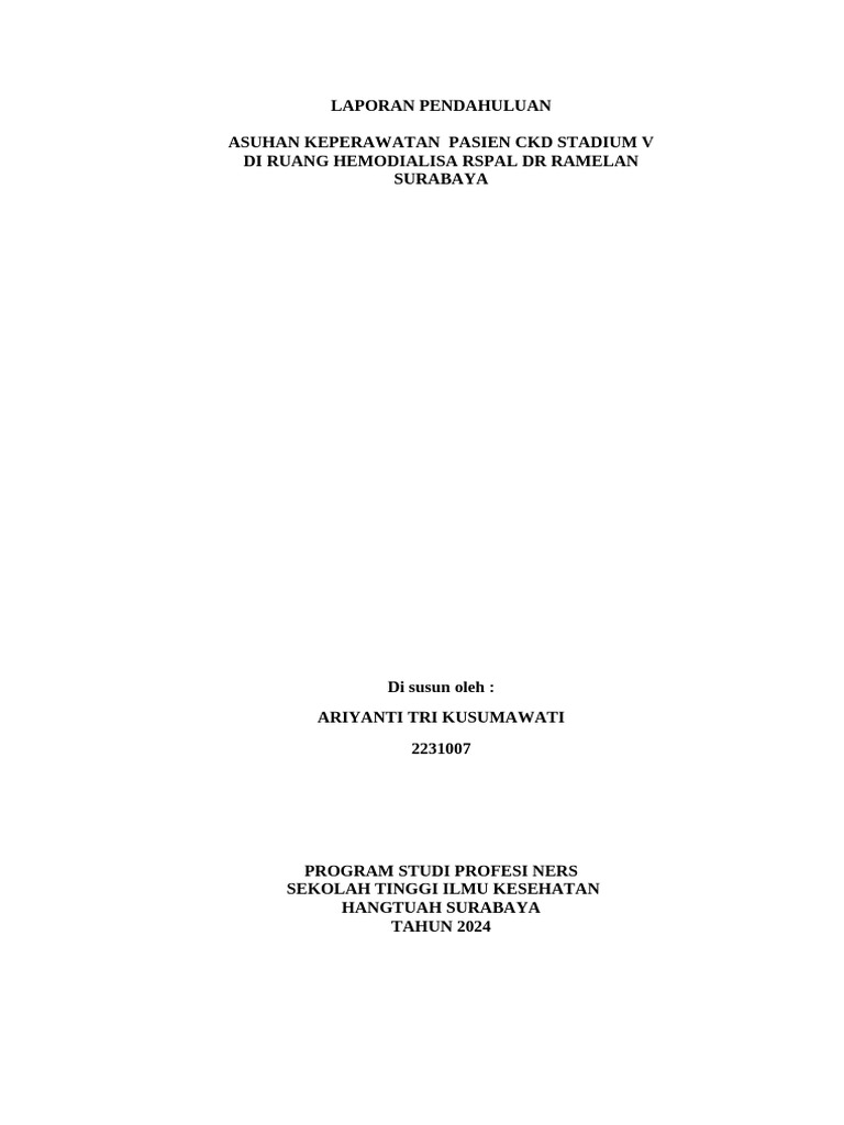 LAPORAN PENDAHULUAN CKD bu ari | PDF