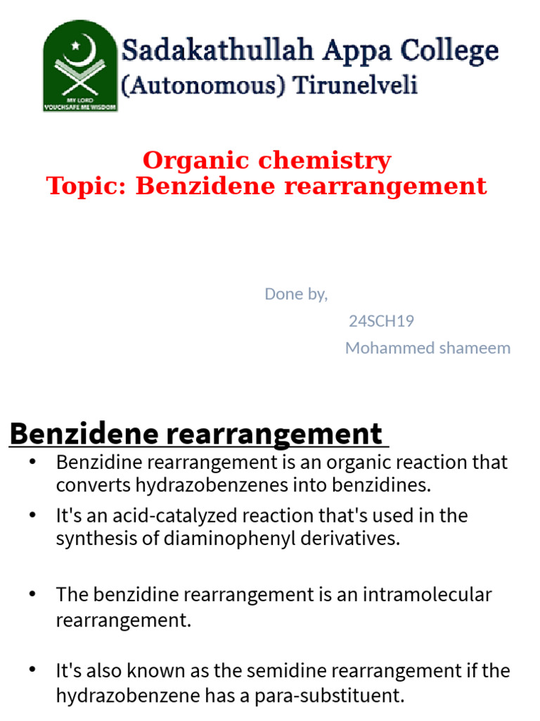 24SCH19-Benzidene Rearrangement 1 | PDF