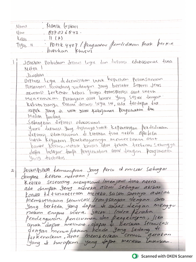 Tugas 2 Pengantar Pendidikan Anak Berkebutuhan Khusus. Nanik Lestari | PDF