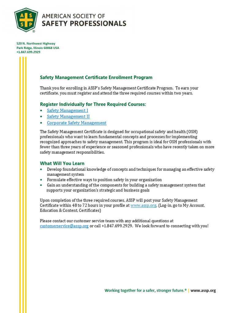 Safety Management Certificate Program | PDF