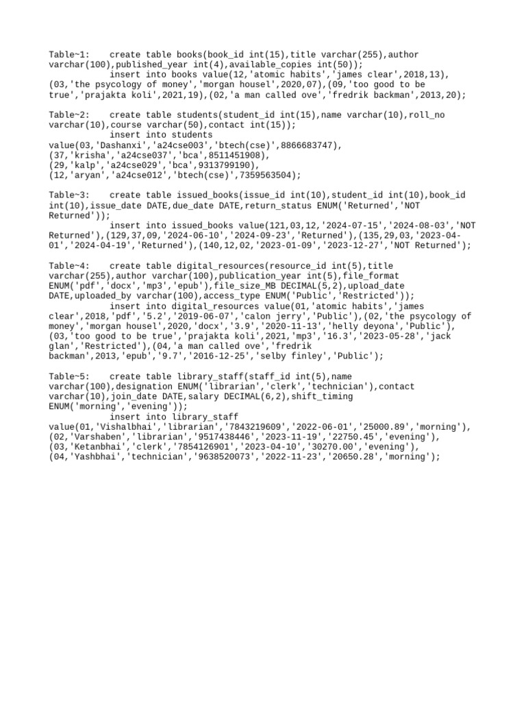 All Table Syntax | PDF