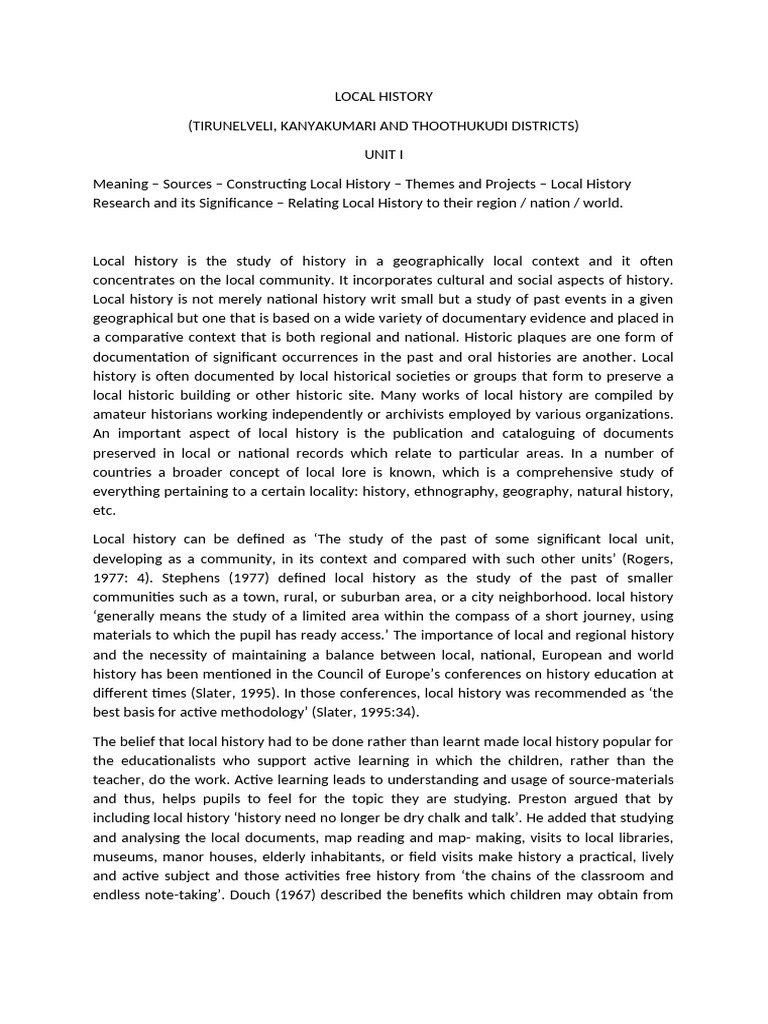 Local History: Significance and Methods | PDF
