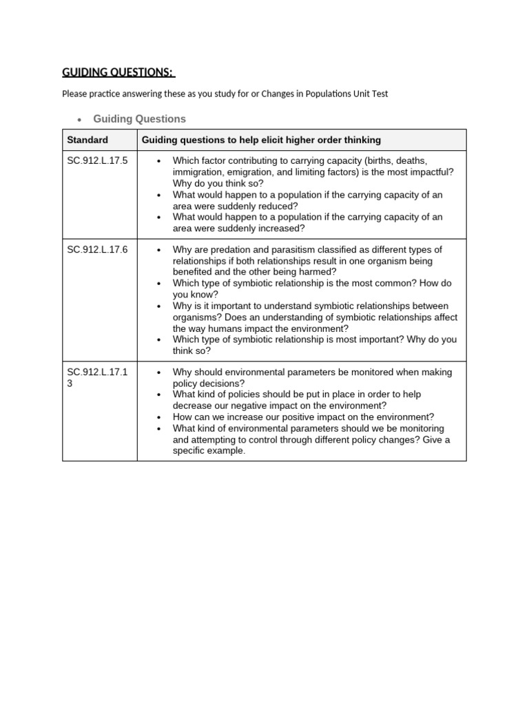 Population Changes Study Questions | PDF