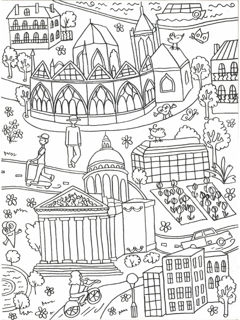 The Pantheon and Latin Quarter Coloring Page | PDF