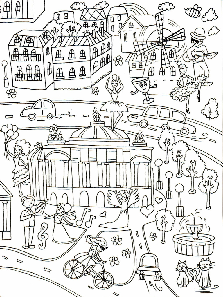 The Palais Garnier Opera and Moulin Rouge of Monmartre Coloring Page | PDF