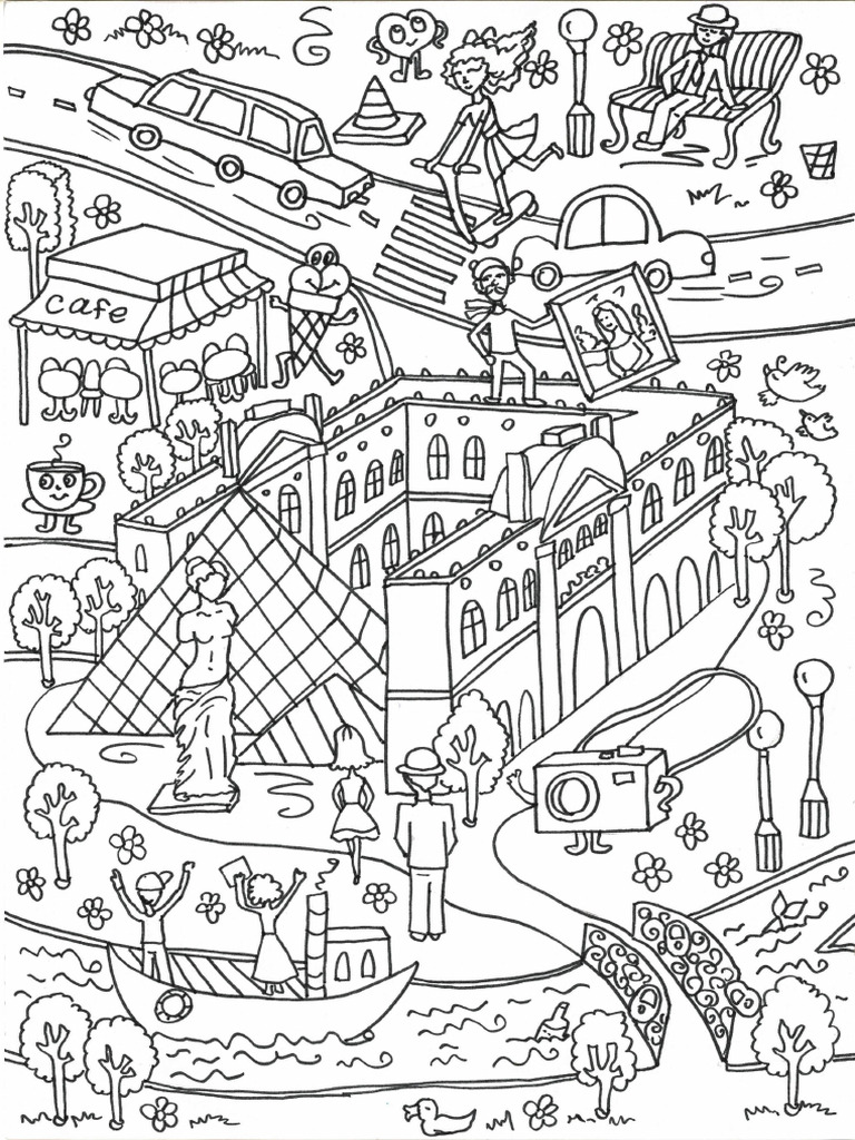 The Louvre Museum and The Seine River Coloring Page | PDF