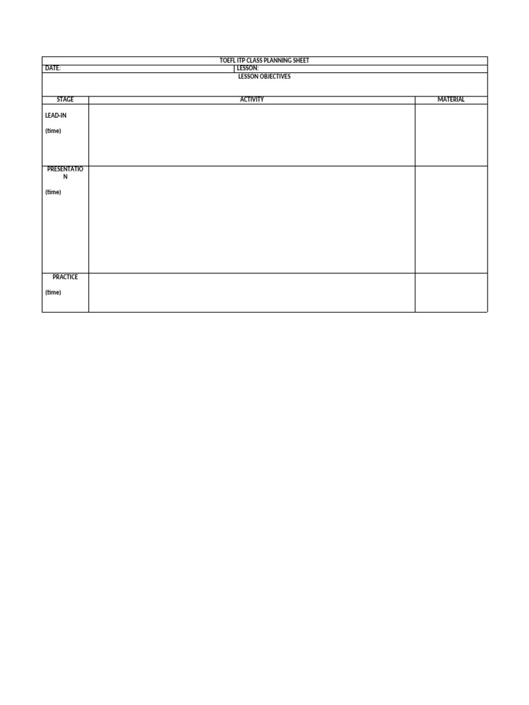 TOEFL Itp Class Planning Sheet | PDF