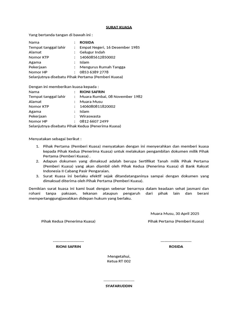 Surat Kuasa Pengambilan Dokumen | PDF