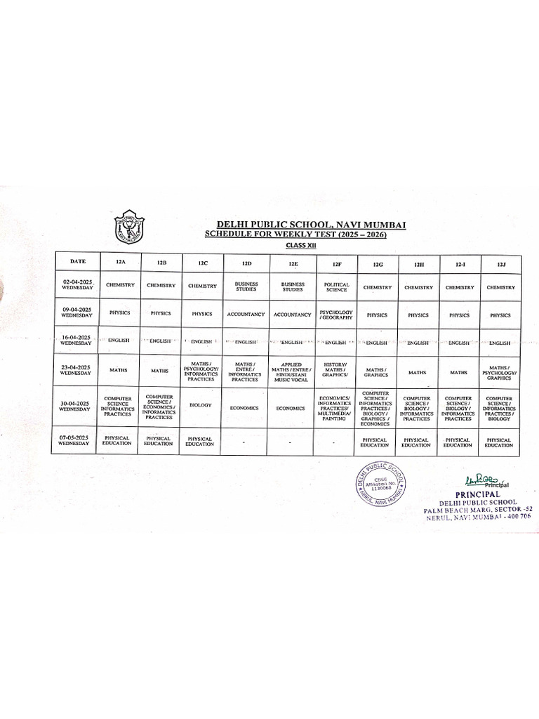 Weeklytestscheduleforclassxii2025 26 20250325131537 Pdf