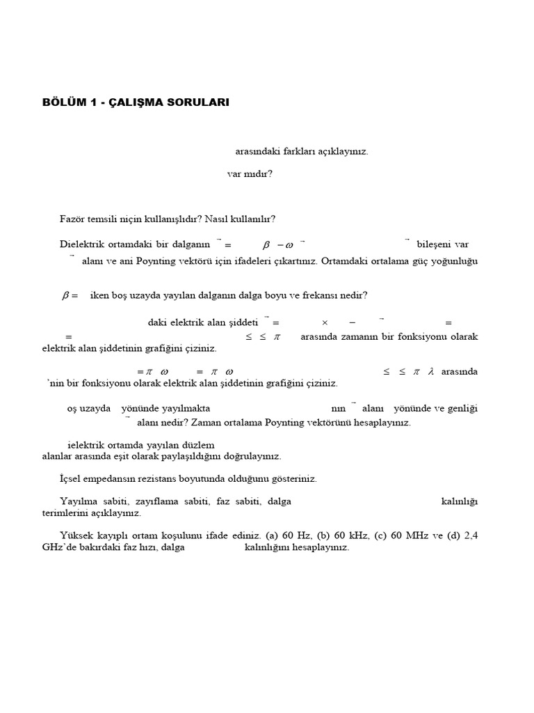 Elektromanyetik Dalga Teorisi Bolum 1 Cozumlu Ornekler | PDF