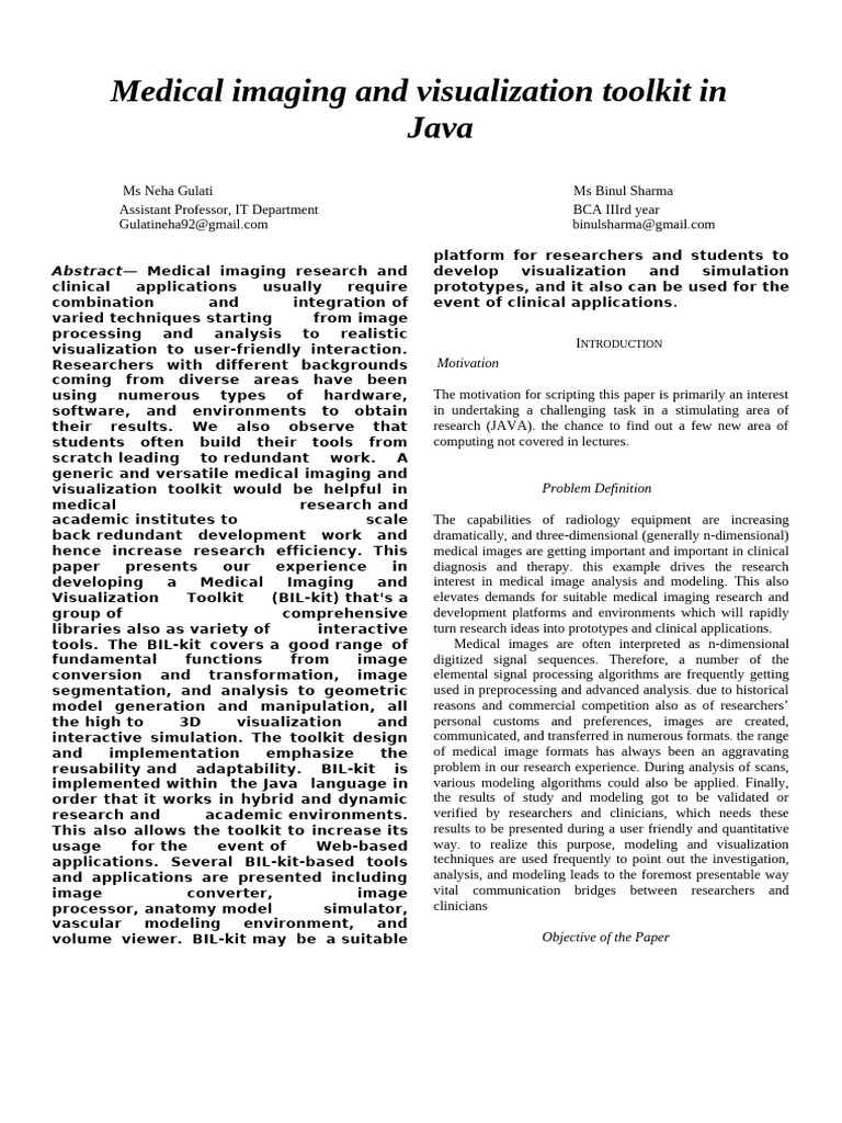Research Paper On Medical Imaging and Visualization Toolkit in Java | PDF | Visualization ...