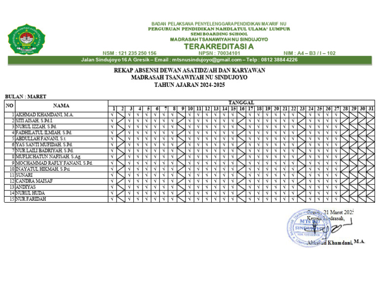 Rekap Absensi Dewan Asatidz - Ah Dan Karyawan | PDF