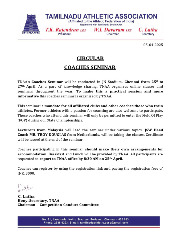 CIRCULAR - Coaches Seminar | PDF