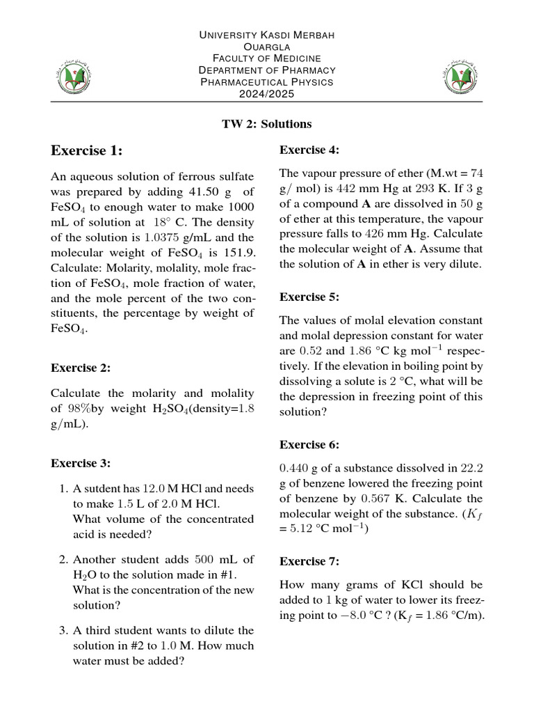 Tw2 Solution And Their Properties 2024 2025 Pdf Scientific