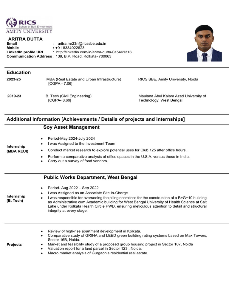 Aritra Dutta CV (Rics) PDF | PDF