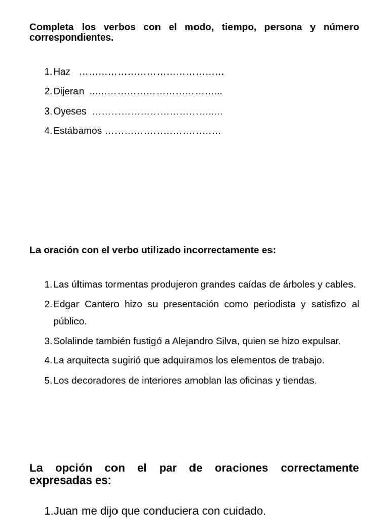 Completa Los Verbos Con El Modo, Tiempo, Persona y Número ...