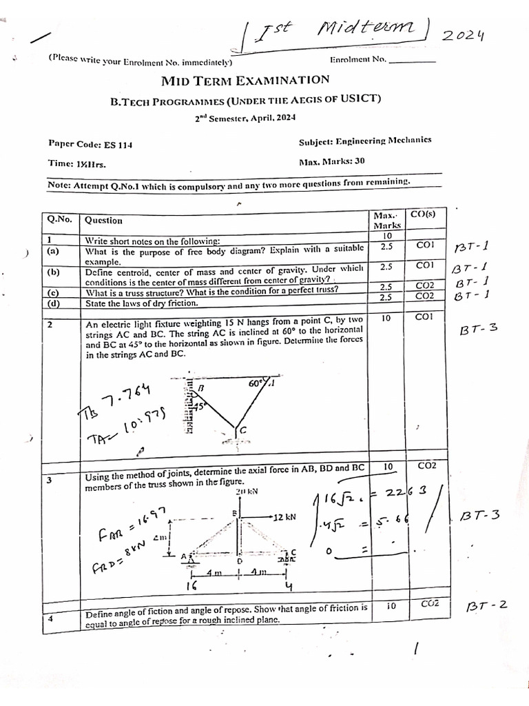 PYQ Engineering Mechanics | PDF