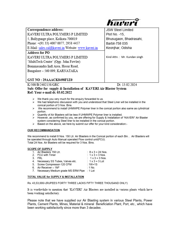 JSW Barbil-BNF AB Offer-2402138 | PDF | Prices | Interest
