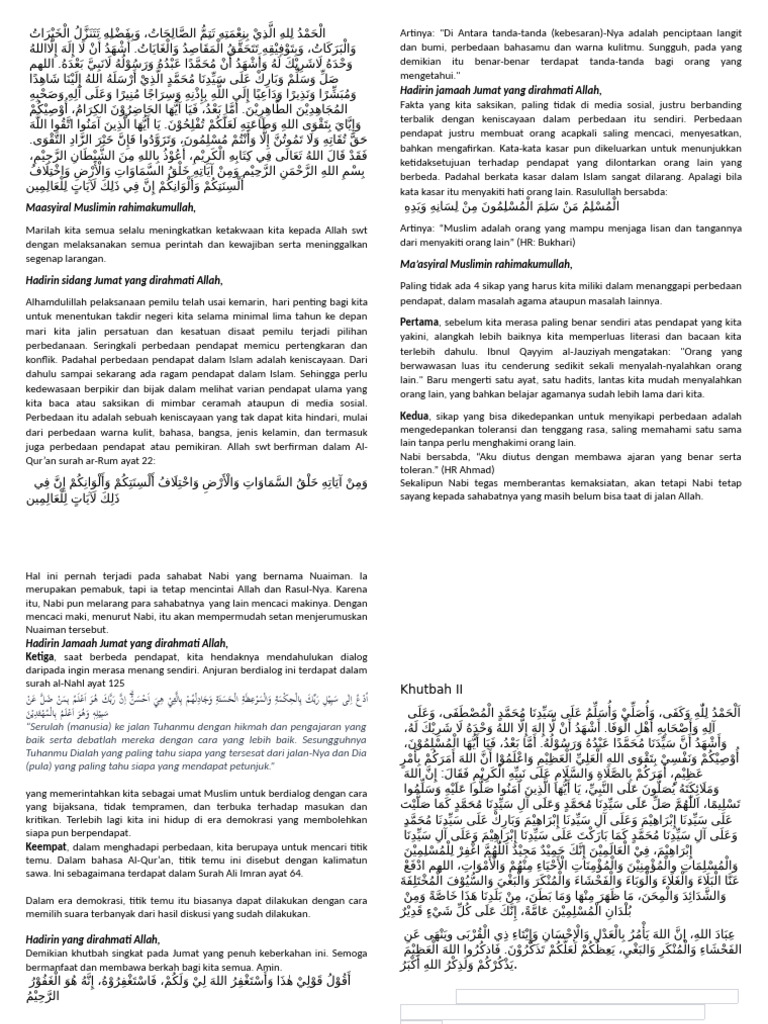 Khotbah Sikap Perbedaan Pendapat 2024 | PDF