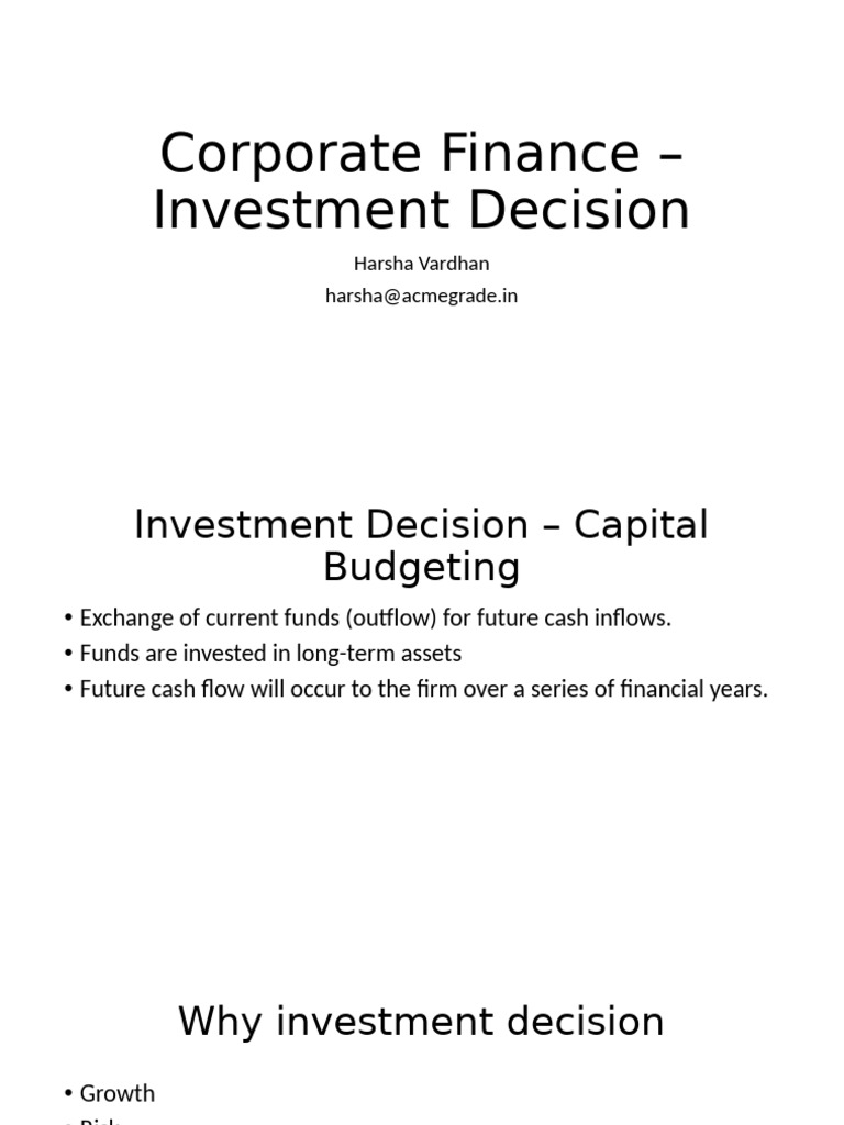 Corporate Finance - Investment Decision | PDF