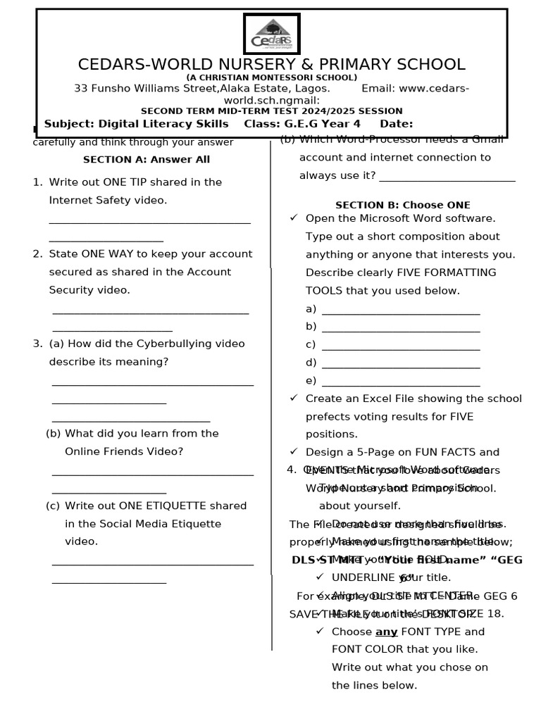 DLS ST MTT - Dec 2024 - Year 6 | PDF | Digital Technology | Computing