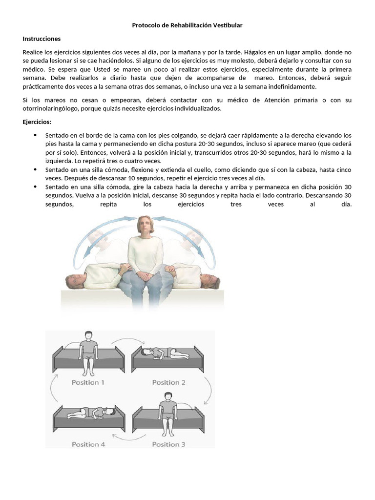 Ejercicios para Rehabilitación Vestibular | PDF