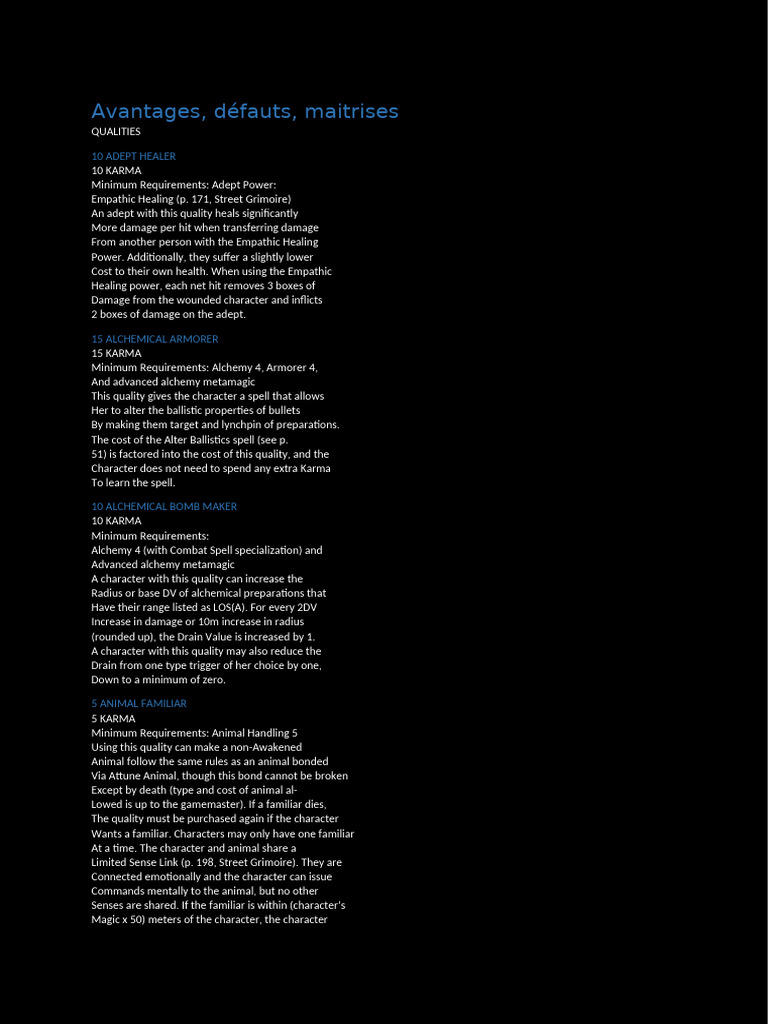 Avantages défauts et maitrises | PDF | Alchemy
