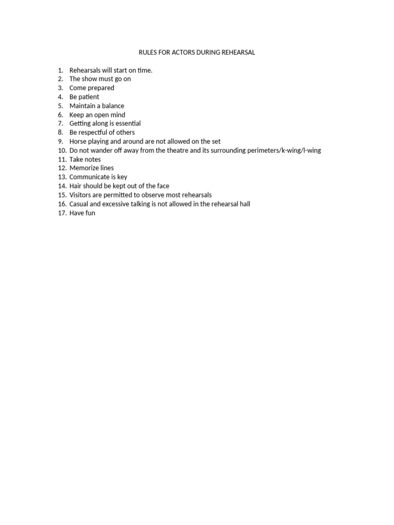 Rules For Actors During Rehearsal | PDF