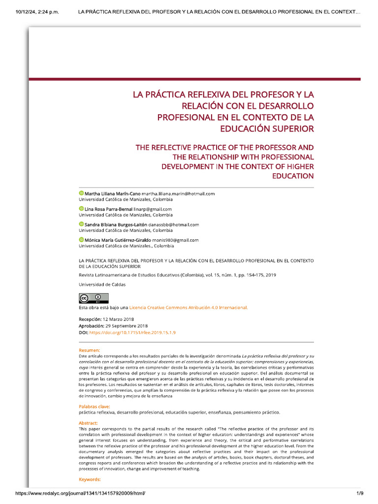 la práctica reflexiva del profesor | PDF