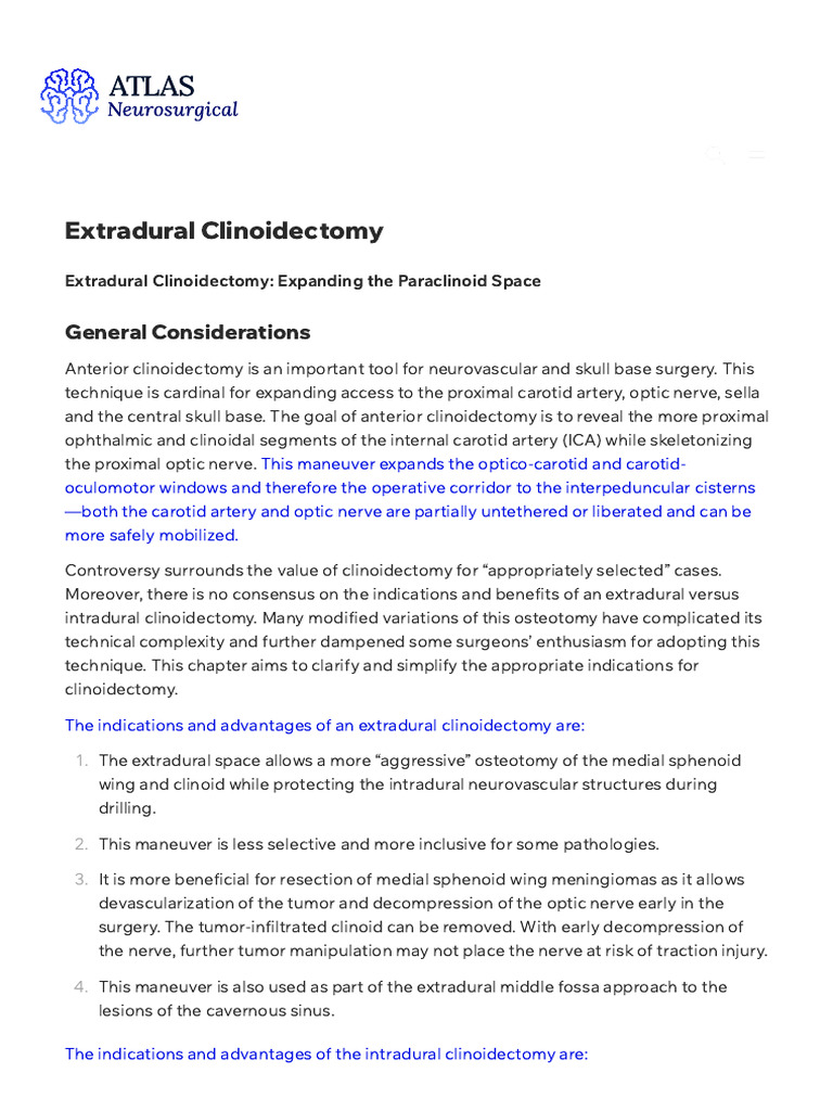 Extradural Clinoidectomy - Cohen Collection - Volumes - The ...
