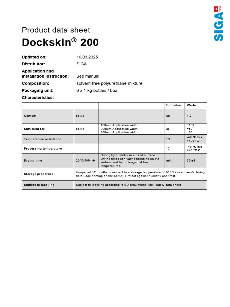 SIGA Dockskin 200 Product Data Sheet PDS en | PDF