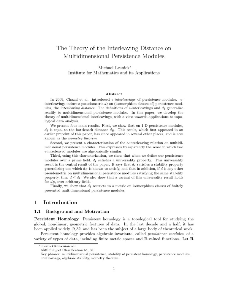 The Theory of The Interleaving Distance On Multidimensional Persistence Modules | PDF | Module ...