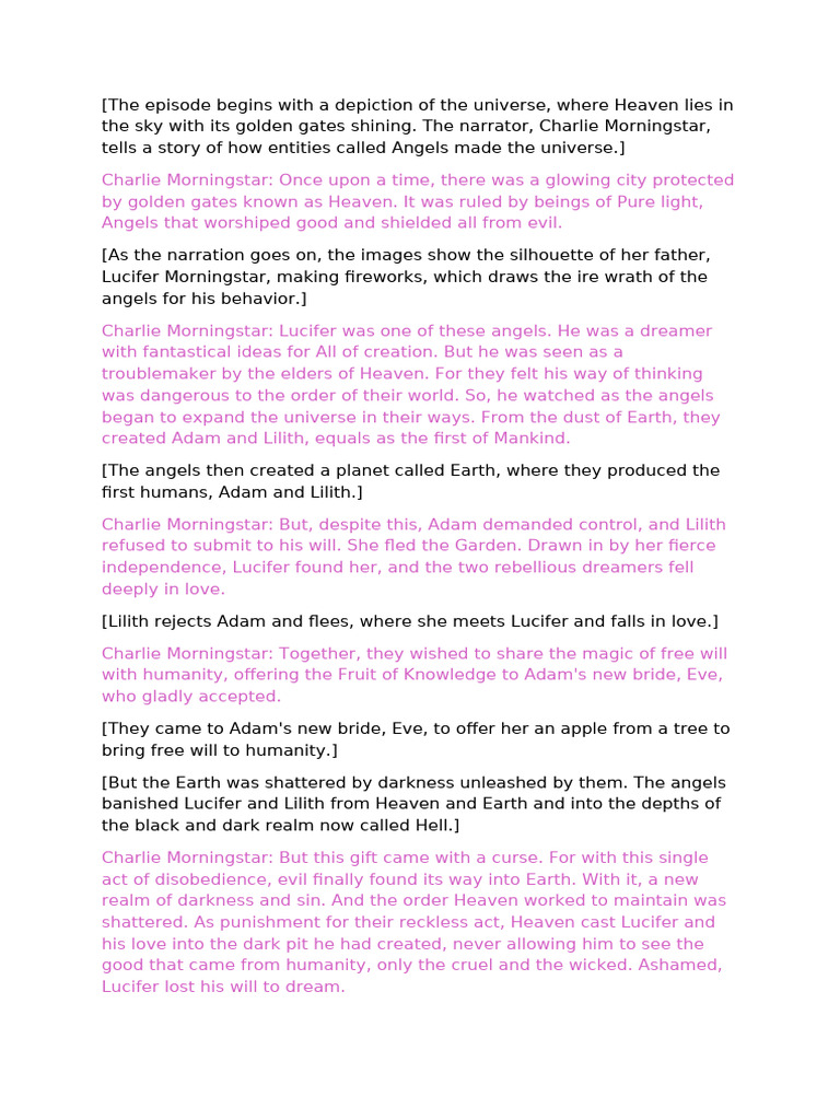 Hazbin Hotel - 1 Overture - Transcript Color | PDF