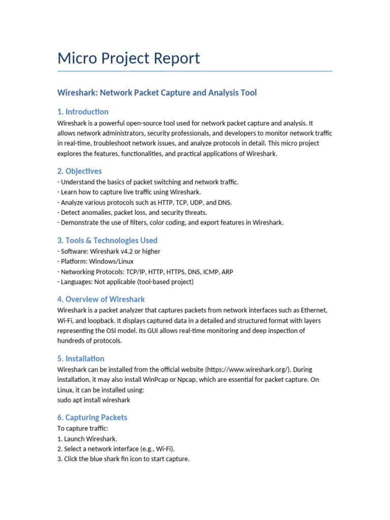Wireshark Micro Project Report | PDF | Computer Network | Network Packet
