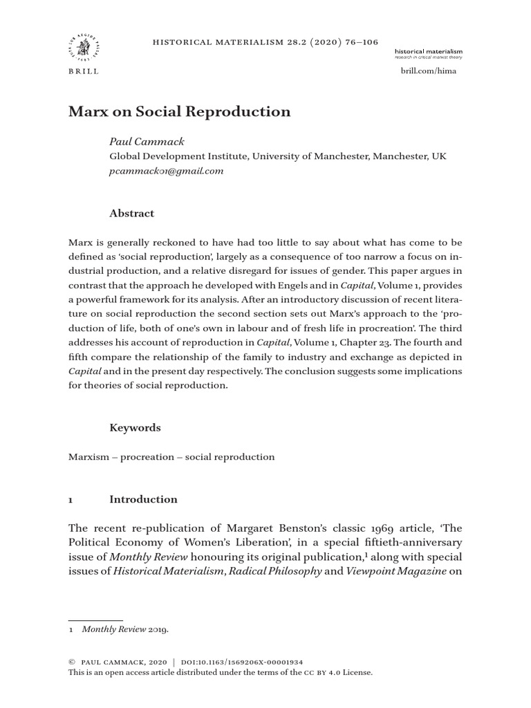 Paul Cammack Social Reproduction | PDF | Karl Marx | Labour Economics