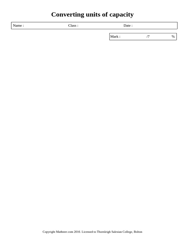 Converting Units of Capacity - 1 | PDF